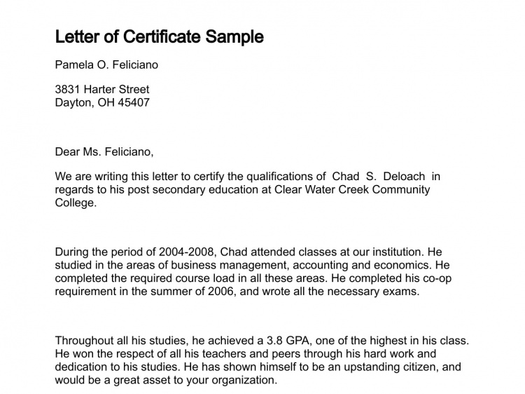 Certificate Letter Certificates Templates Free