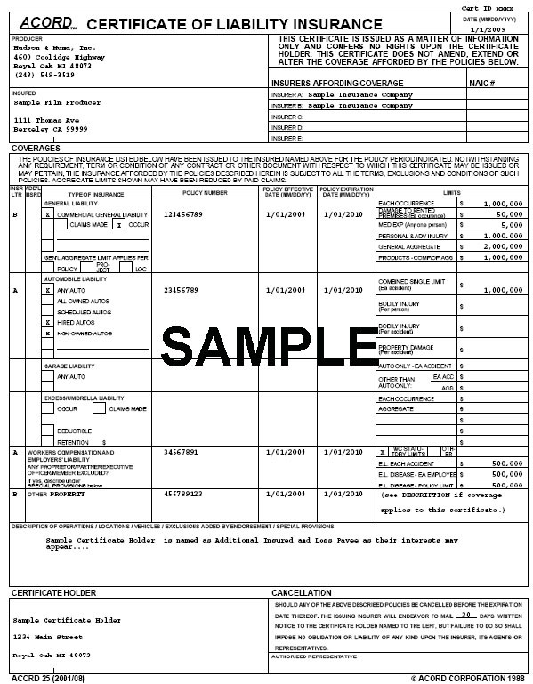 Certificate Of Insurance Certificates Templates Free